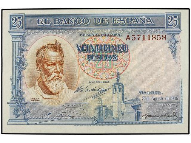 SPANISH BANK NOTES: CIVIL WAR, REPUBLICAN ZONE - 25 Pesetas. 31 Agosto ...