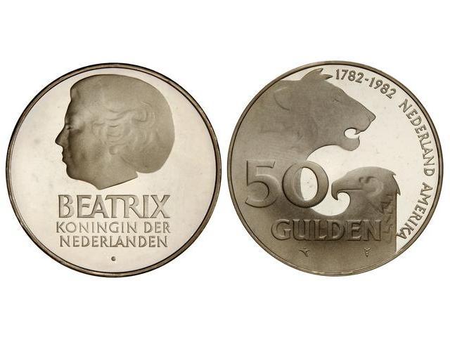 WORLD COINS: NETHERLANDS - 50 Gulden. S/F (1982). AR. 200 aniversario ...