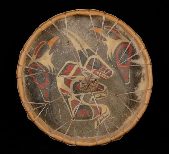 Salish Drum Painted with Mt. Goat and Eagles - Unsigned 15" D.