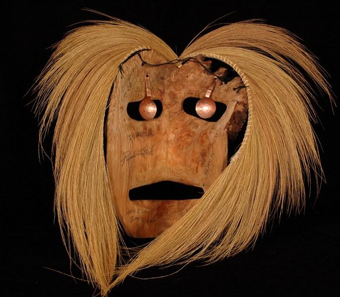 Sasquatch Mask with Copper Eyes Carved Bird's Eye Birch by Rocky Larock ...