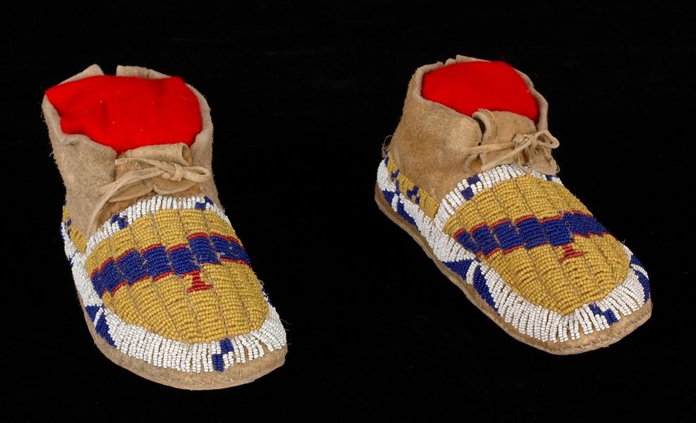 Arapaho Child's Beaded Moccasins Sinew Sewn on Buffalo Hide with ...