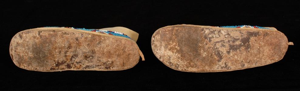 Cheyenne Fully Beaded Moccasins Sinew Sewn with Buffalo Soles 11" L.