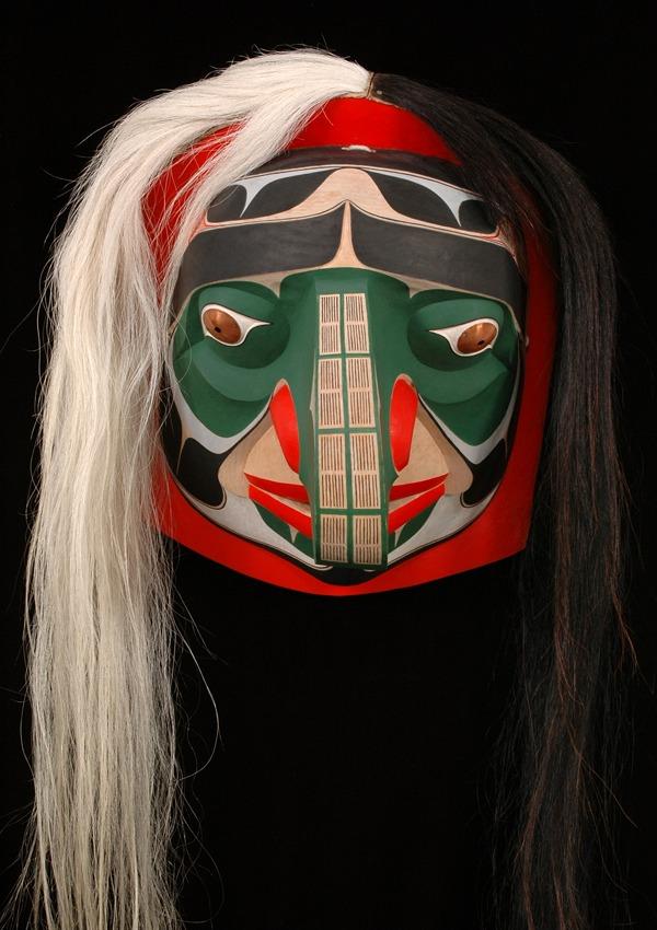 Bella Coola Fool Mask Carved by Gene Brabant 19 1/2" H. 15 1/4" W.