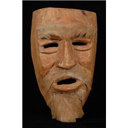 Inuit Wood Mask with Caribou Fur Beard and Moustache 11" H. 7" W.