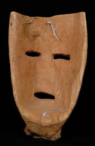 Inuit Wood Mask with Caribou Fur Beard and Moustache 11" H. 7" W.