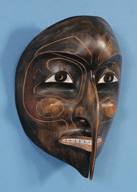 Coast Salish Carved Alder Spirit Mask of Hawk Man by J.B. Lewis 9" H. 6 ...