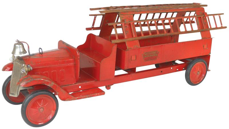Toy fire truck, Keystone Fire Department, pressed steel w/orig red ...