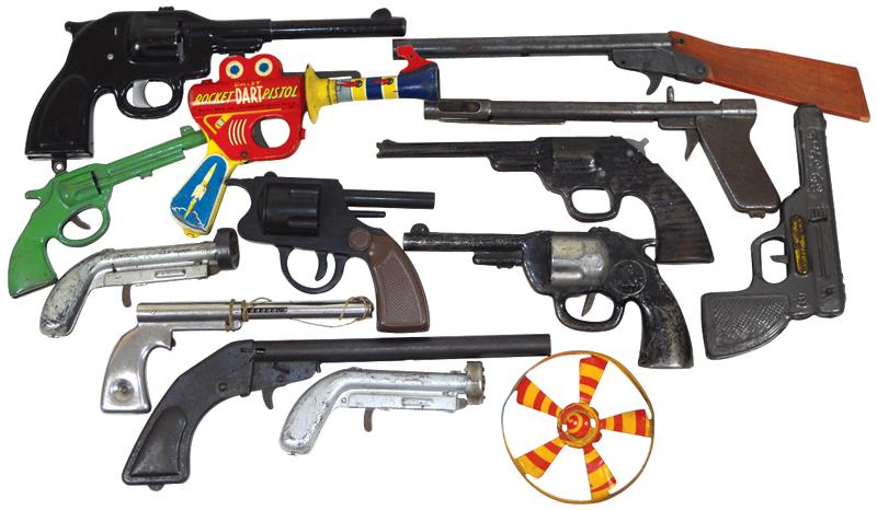 Toy guns (13), plastic & metal guns, includes Little Dandy Cork Gun by ...
