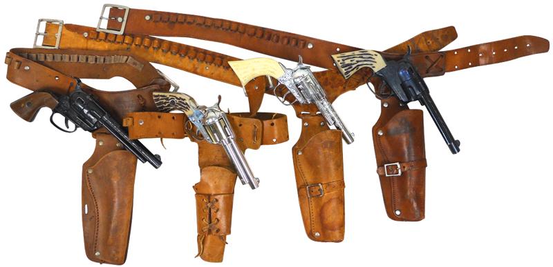 Toy gun & holster sets, includes 2 Fanner 50 leather holsters w ...