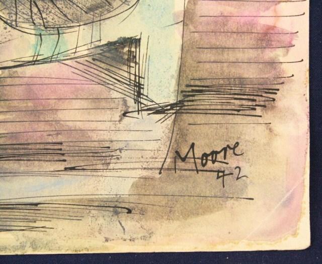 ORIGINAL HENRY MOORE WATERCOLOR & INK DRAWING 1942