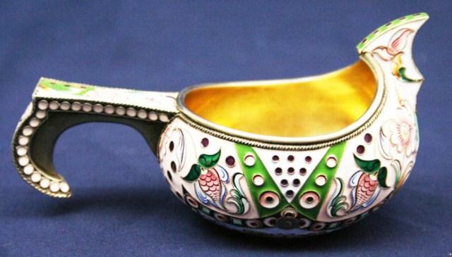 RUSSIAN SILVER & ENAMEL KOVSH