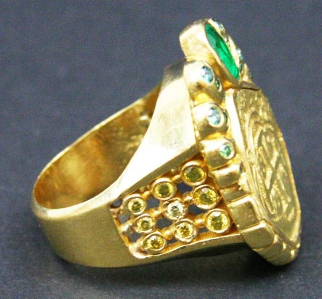 24K GOLD 1668 2 ESCUDO GOLD COIN EMERALD RING