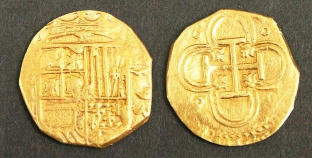 24K GOLD 1595 SPANISH 2 ESCUDO GOLD COBB DOUBLOON