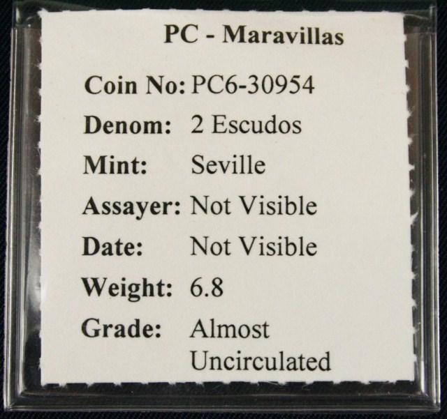 2 ESCUDOS SPANISH MARAVILLAS GOLD SHIPWRECK COIN