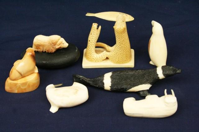 ALASKAN ESKIMO WALRUS TUSK IVORY CARVED ANIMALS