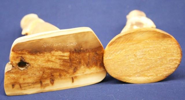 TWO ALASKAN WALRUS TUSK IVORY CARVED OTTERS