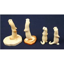 ALASKAN WALRUS TUSK IVORY CARVED OTTERS