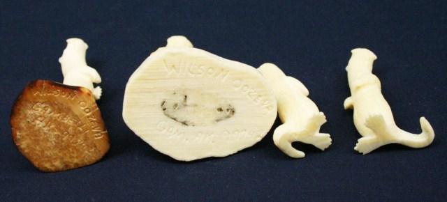 ALASKAN WALRUS TUSK IVORY CARVED OTTERS