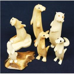 ALASKAN WALRUS TUSK IVORY CARVED OTTERS