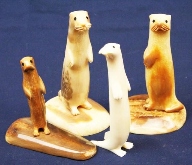 ALASKAN WALRUS TUSK IVORY CARVED OTTERS