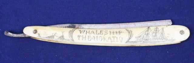SCRIMSHAW BONE HANDLED STRAIGHT RAZOR