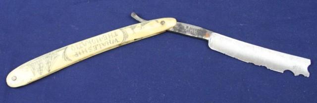 SCRIMSHAW BONE HANDLED STRAIGHT RAZOR