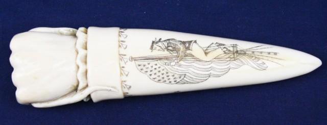 SCRIMSHAW WALRUS TUSK IVORY FIST CARVING - SERPENT