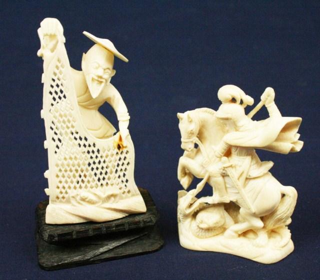 CHINESE CARVED IVORY FIGURE LOT 3 ST GEORGE DRAGON