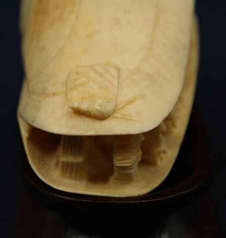 JAPANESE IVORY CLAM SHELL VILLAGE SCENE