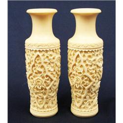 PAIR CARVED IVORY VASES