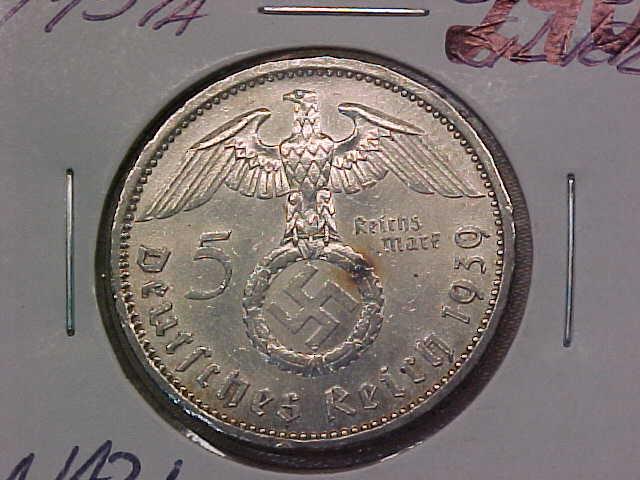 1939A German Nazi Silver 5 Marks