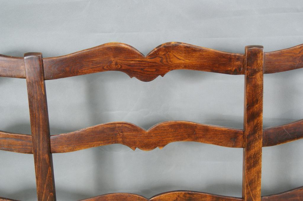 Antique French ladder back rush seat bench