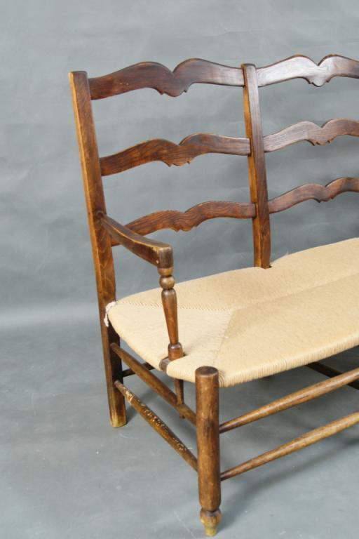 Antique French ladder back rush seat bench