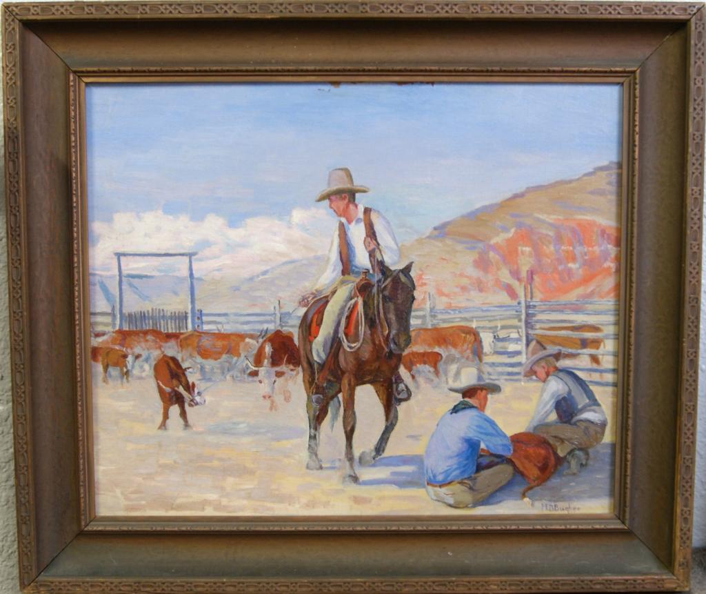 Harold Dow Bugbee (1900-1963) 18"x24" o/c Western Roundup