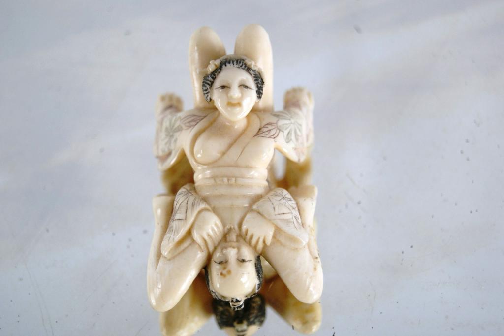 Shunga Netsuke Carvings Walnut And Ivory 2 Pcs