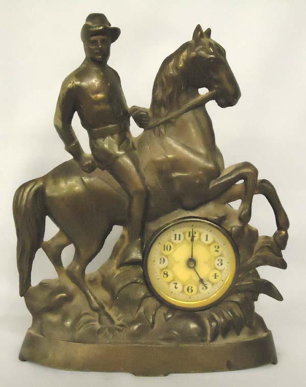 Vintage Brass Teddy Roosevelt Mantle Clock