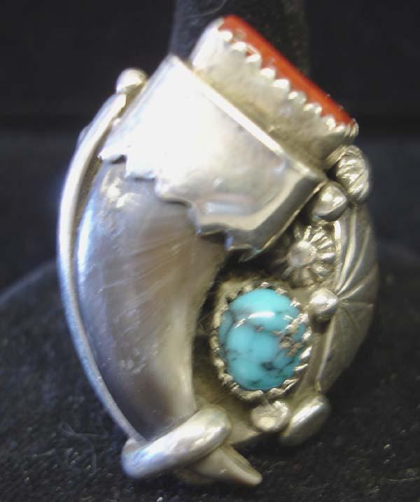 Navajo Sterling Silver Bear Claw Ring by H Smith