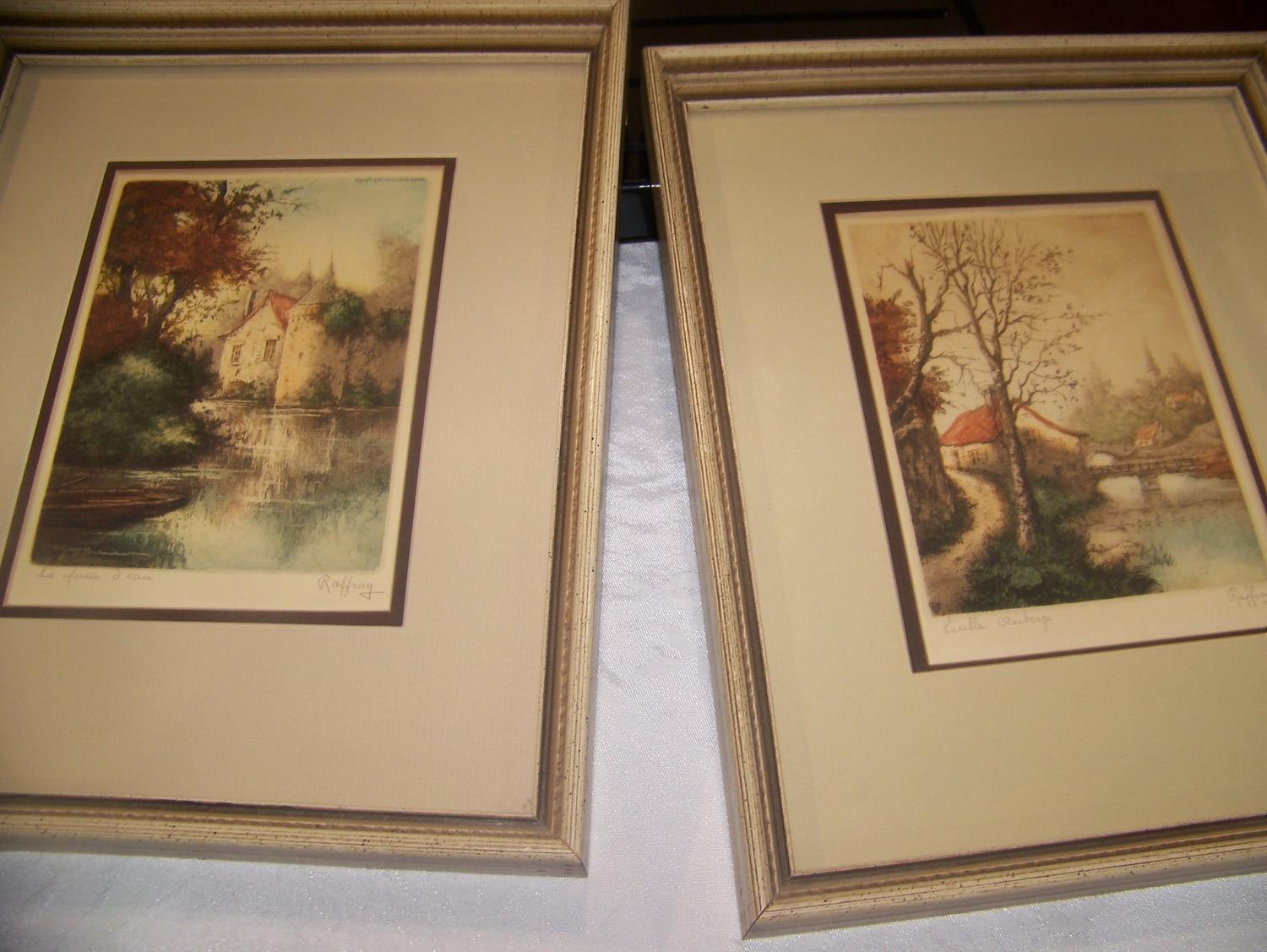 Andre Raffray Two Beautiful hand signed framed vintage etchings