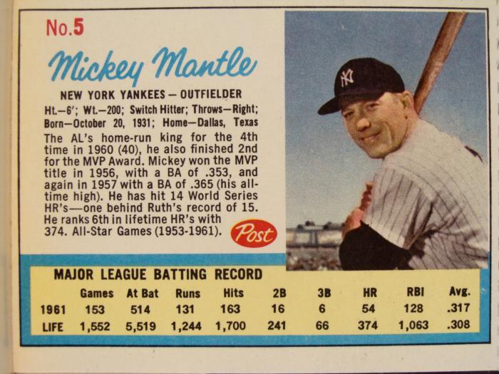 LIFE Magazine 1962 w/Post Baseball Cards Mantle, Maris