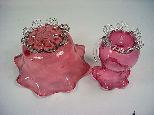 MATCHING ANTIQUE VICTORIAN ERA CRANBERRY GLASS PIT