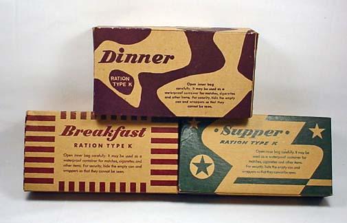 LOT OF 3 WW2 US MILITARY K RATION BOXES - CARDBOAR