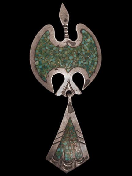 Peyote Bird Pin, Navajo, mid 20th century