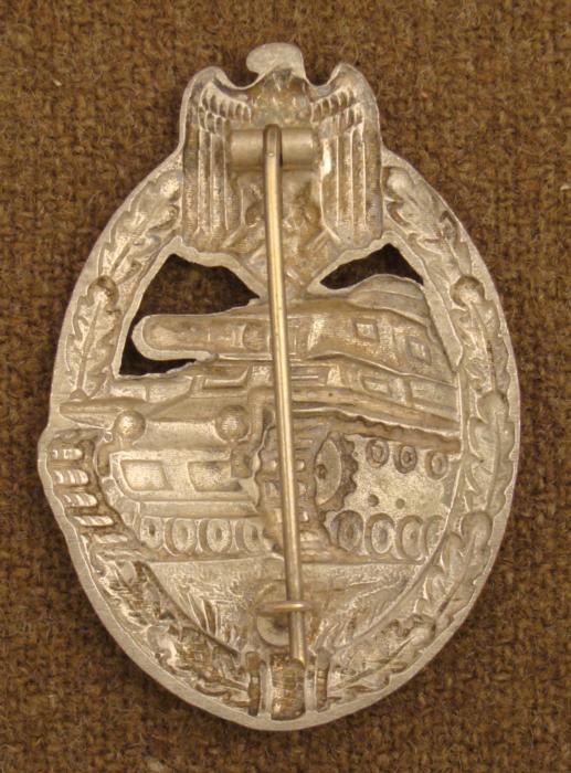 NAZI SILVER PANZER TANK BADGE-LATE WAR -DIE STRUCK