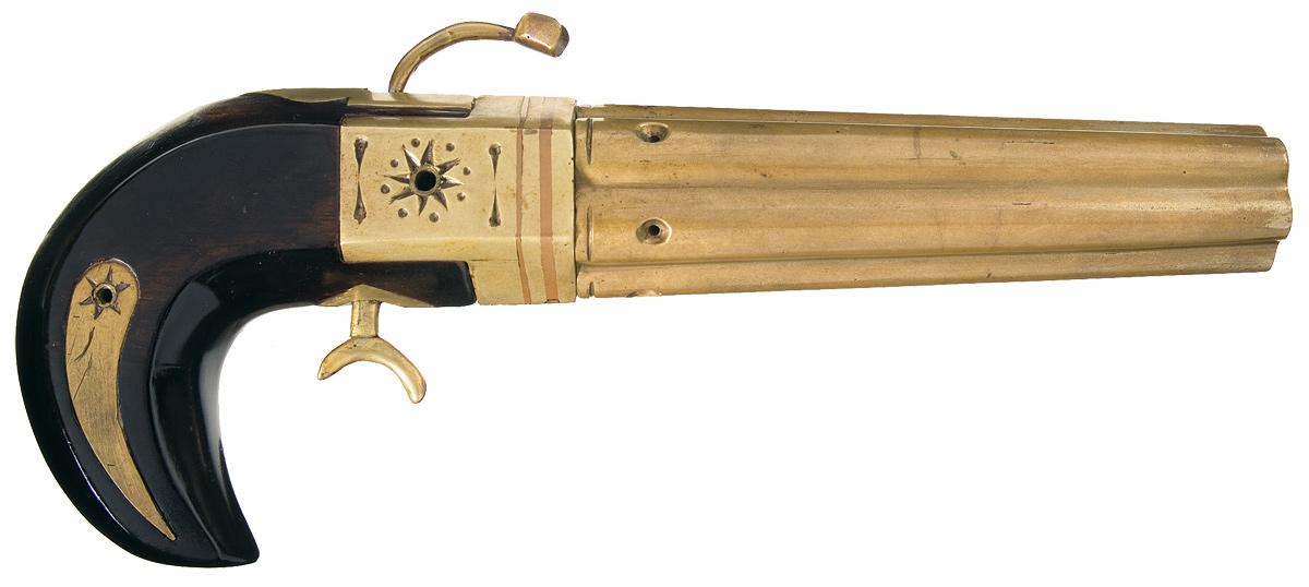 Unidentified Brass Framed Matchlock Pepperbox Hand Cannon
