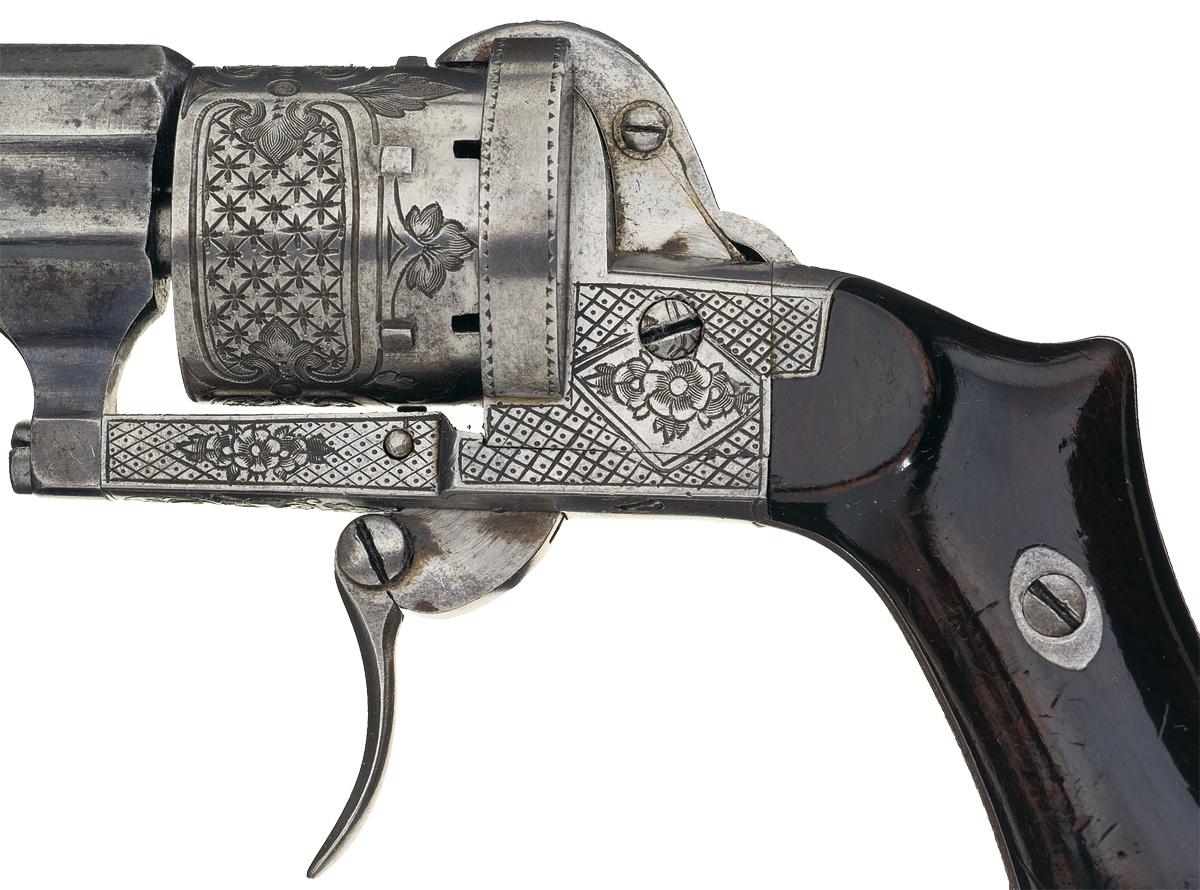 Uniquely Cased Engraved French Pinfire Revolver