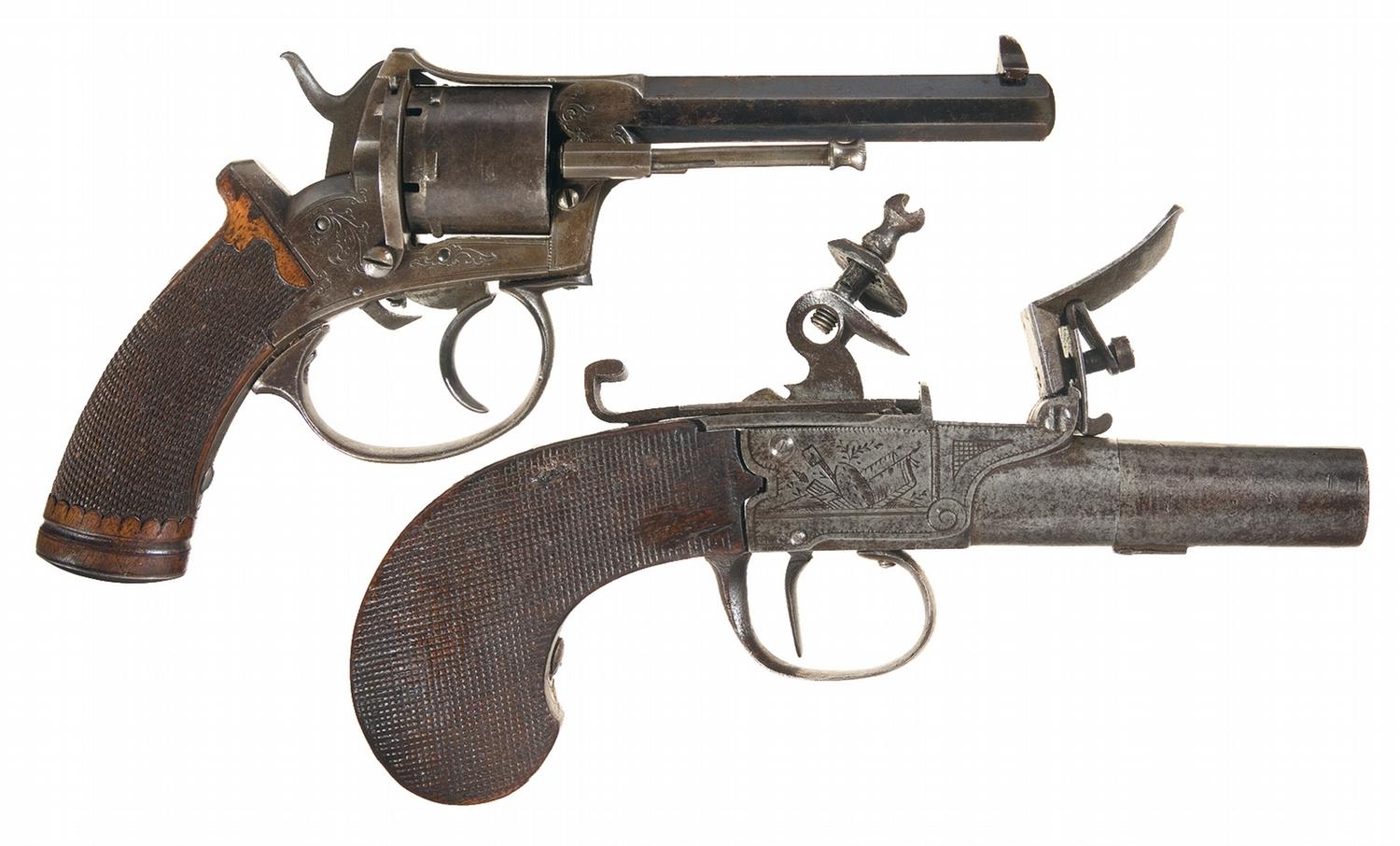 Two European Pistols A) Double Action Pinfire Revolver