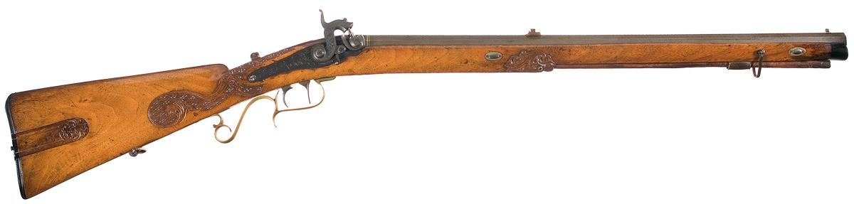 Engraved Blancke German Jaeger Rifle with Relief Carved Stock