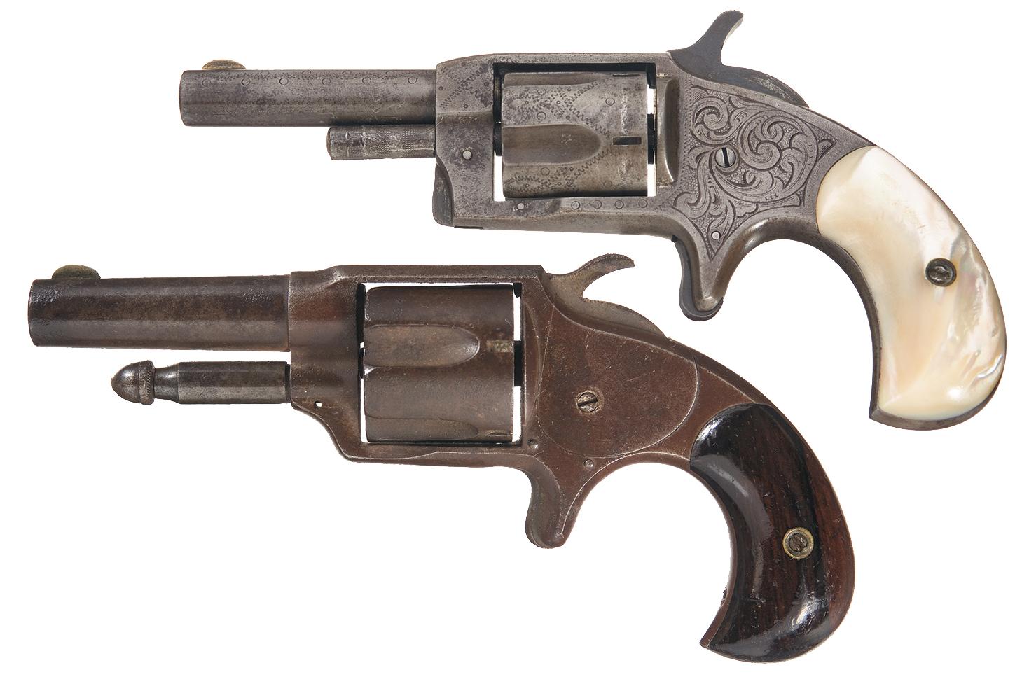 Two Antique Spur Trigger Revolvers A) Engraved Hood Arms "Mohegan ...