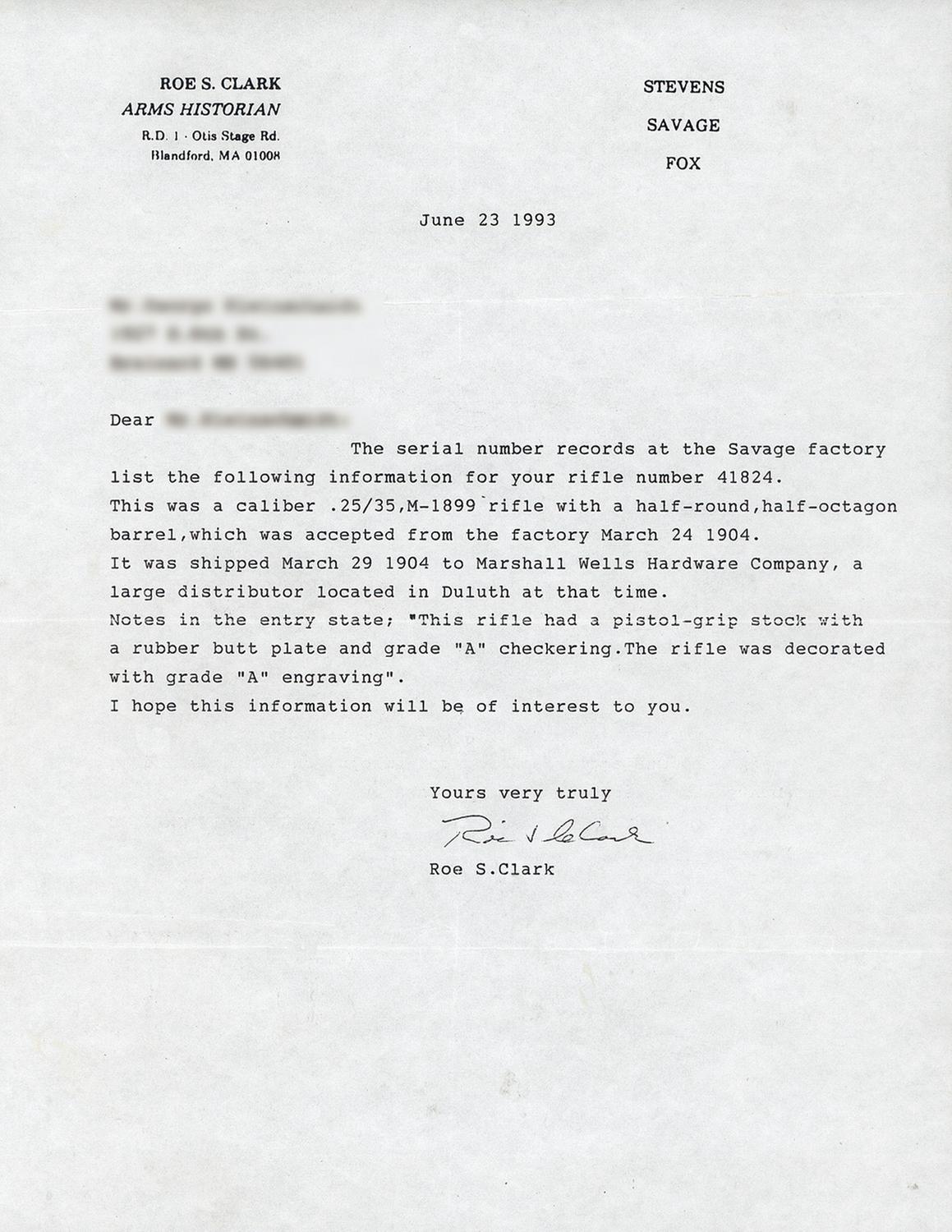 Factory Engraved Savage Model 1899-C Lever Action Rifle with Roe Clark ...