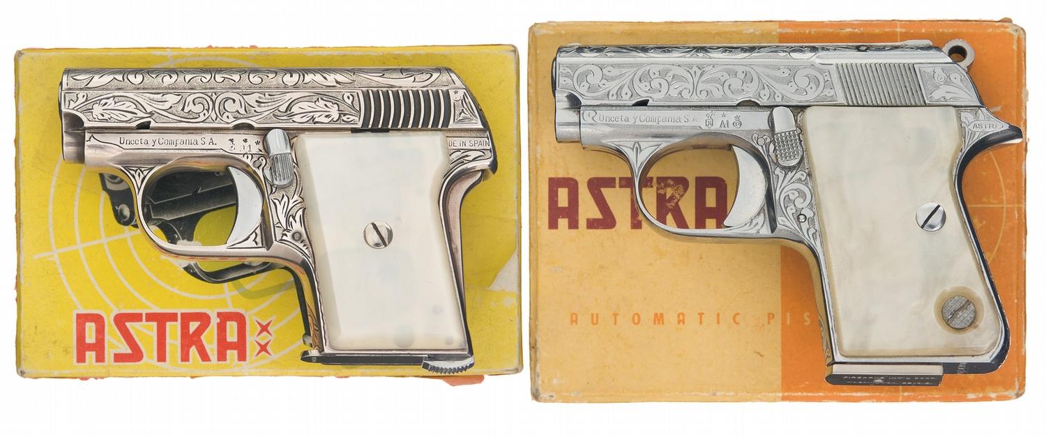 Two Boxed Factory Engraved Astra Vest Pocket Semi-Automatic Pistols A ...